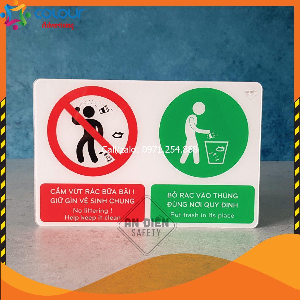 Biển báo bỏ rác vào thùng đúng nơi quy định đẹp giá rẻ lấy ngay